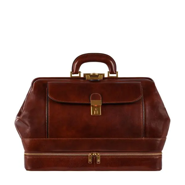 TIME RESISTANCE Italian Leather Doctor Bag - Brown