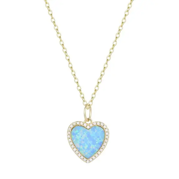 KAMARIA Heart Necklace With Lab-created Opal And Cubic Zirconia - Blue