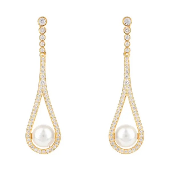 LATELITA Cradled Pearl Drop Earrings - Gold