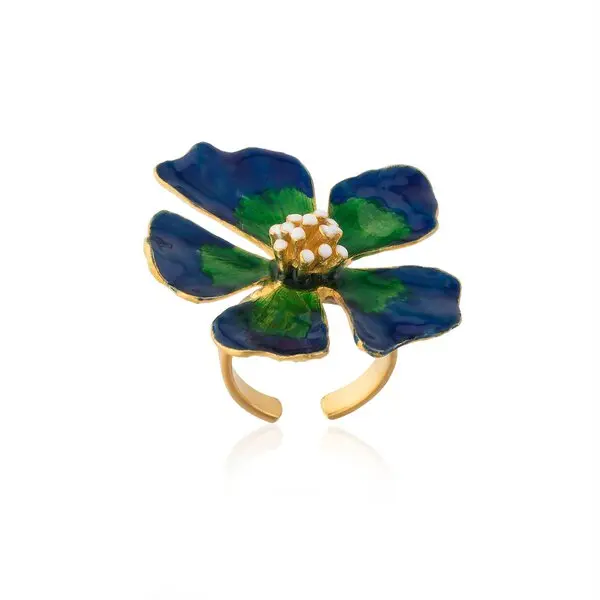 MILOU JEWELRY Wild Rose Flower Adjustable Ring - Blue