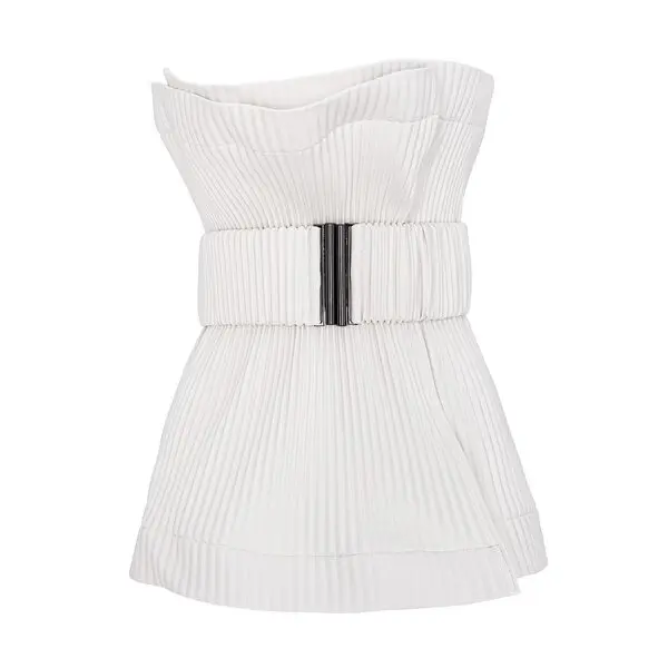 SILVIA SERBAN Pleated Eco-leather Waist Belt - White