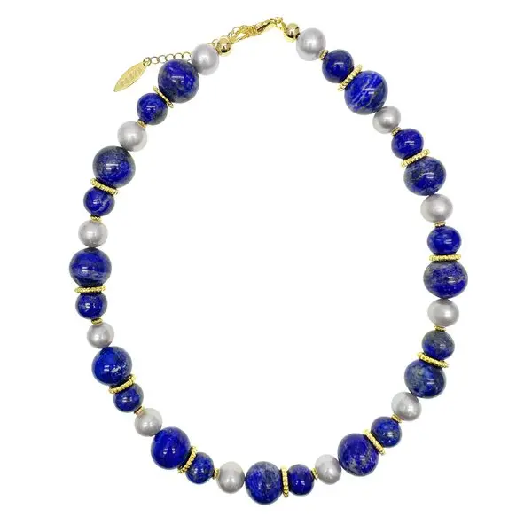 FARRA Lapis Lazuli And Freshwater Pearl Necklace - Blue/white