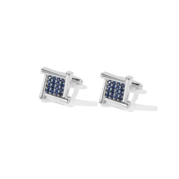 CLASSICHARMS Silver / Black Atlas Silver Sapphire Square Grid Cufflinks - Silver/black