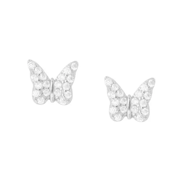 KAMARIA Butterfly Stud Earrings With Crystals - Silver