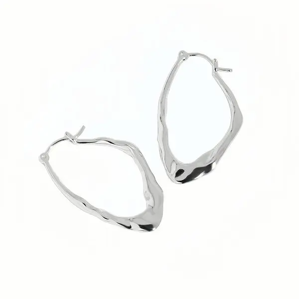 EVERY WAVE Lake Namtso Abstract Oval Sterling Hoop Earrings - Silver