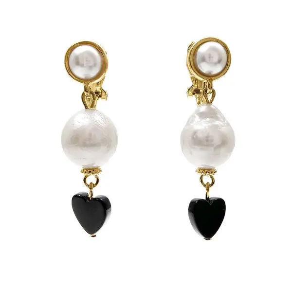 FARRA Freshwater Pearl And Heat Agate Clip-on Earrings - Black