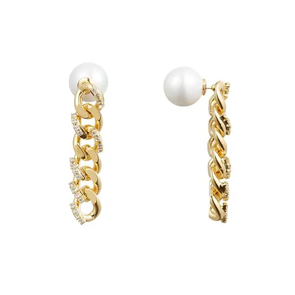 CLASSICHARMS Rhinestone Chain Link Earrings - Gold
