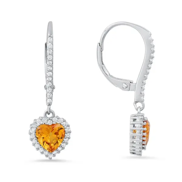 KYLIE HARPER November Citrine Heart-cut Halo Leverback Earrings - Silver