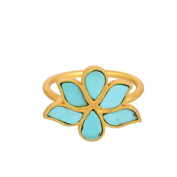 OPIUM JEWELS Water Lotus Arizona Turquoise Ring - Blue/gold