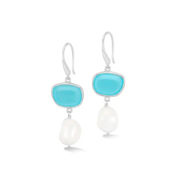 DOWER & HALL Chalcedony Pebble And Pearl Drop Earrings - Silver