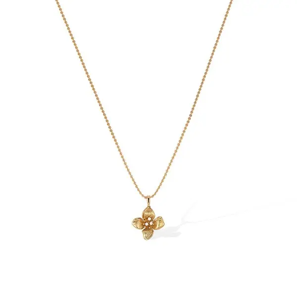 RETRO CHIC Blossom Pendant Necklace - Gold/white