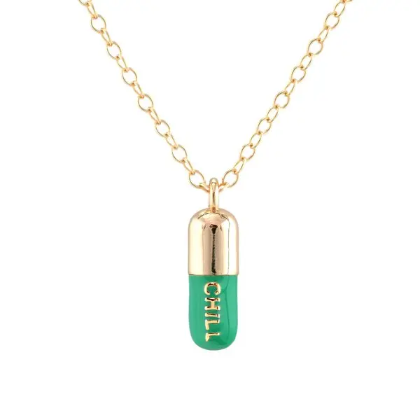 Kris Nations Enamel Charm Chain Necklace - Green