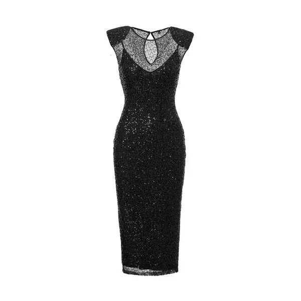 NISSA Sequined Mesh Midi Dress