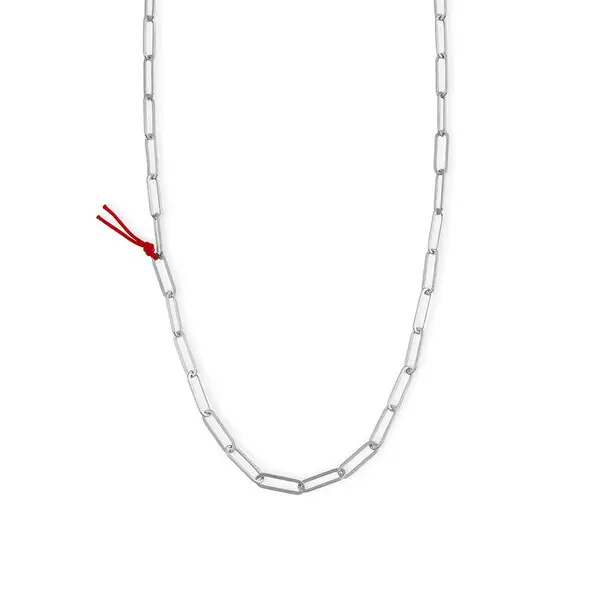 THE PHEIA Paperclip Chain Necklace With Red String - Silver