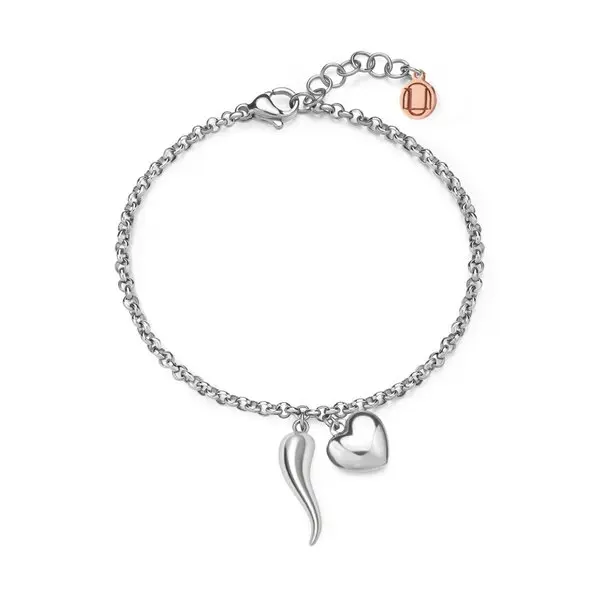 UNALOE Sterling Italian Horn & Heart Charm Bracelet - Silver