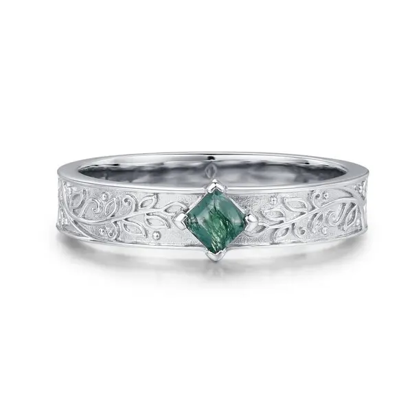 AZURA JEWELRY NEW YORK Oakleaf Moss Agate White Gold Vermeil Ring - Silver