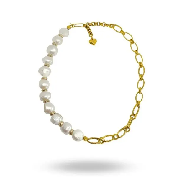 LINYA JEWELLERY Baroque Pearl Chain Necklace - Gold