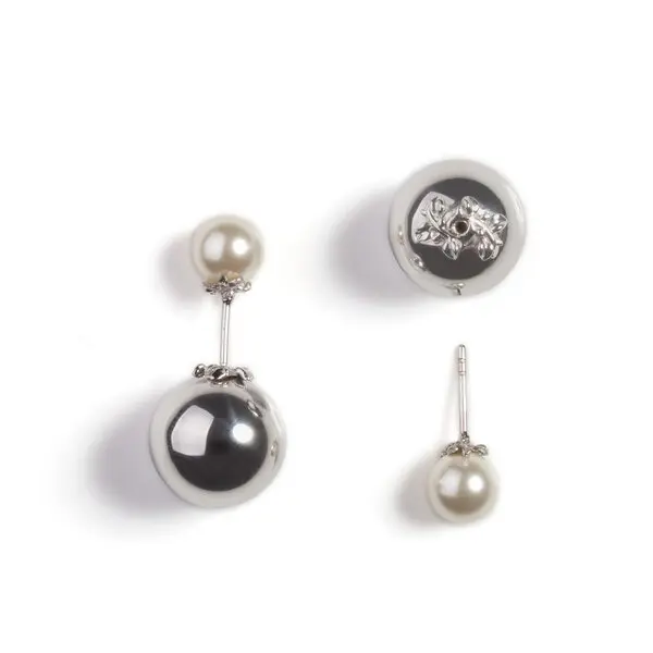 KASUN LONDON Orb & Ivory Pearl Stud Earrings - Silver