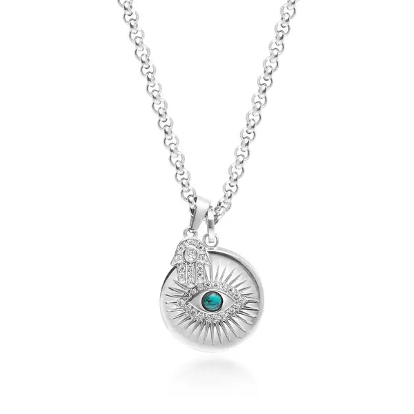 NIALAYA JEWELRY Evil Eye And Hamsa Hand Necklace - Silver