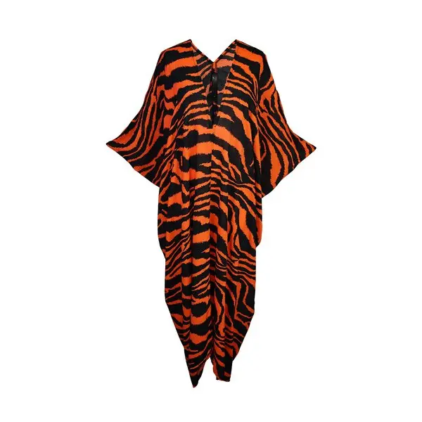 JENNAFER GRACE Tigress Printed Caftan - Black/orange