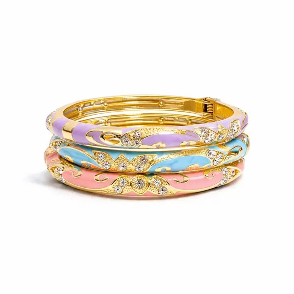 NUVV COLLECTION Enamel Bangles With Crystal Details Set Of 3 - Yellow