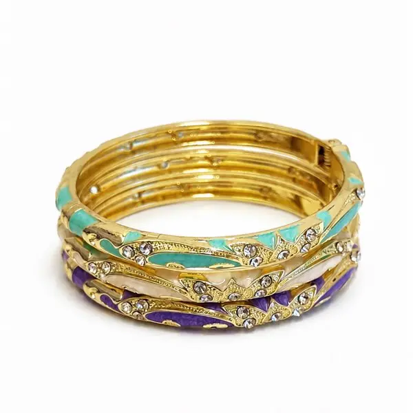 NUVV COLLECTION Enamel Bangles With Crystal Details Set Of 3 - Yellow