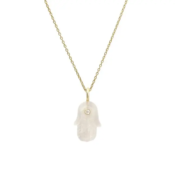 HYE JANE JEWELRY Moonstone Hamsa Pendant Necklace - White/gold