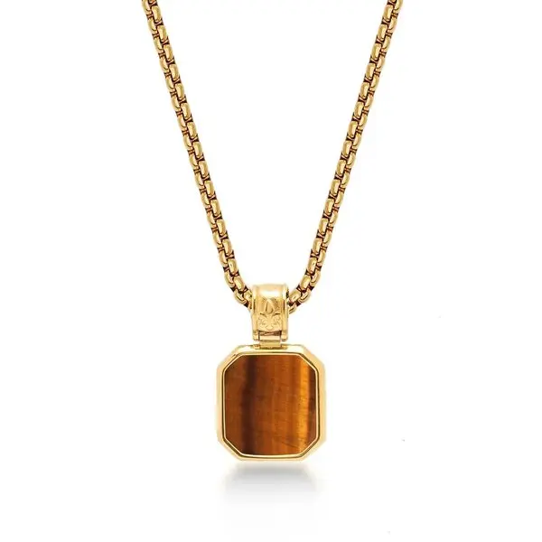 NIALAYA JEWELRY Necklace With Brown Tiger Eye Pendant - Gold