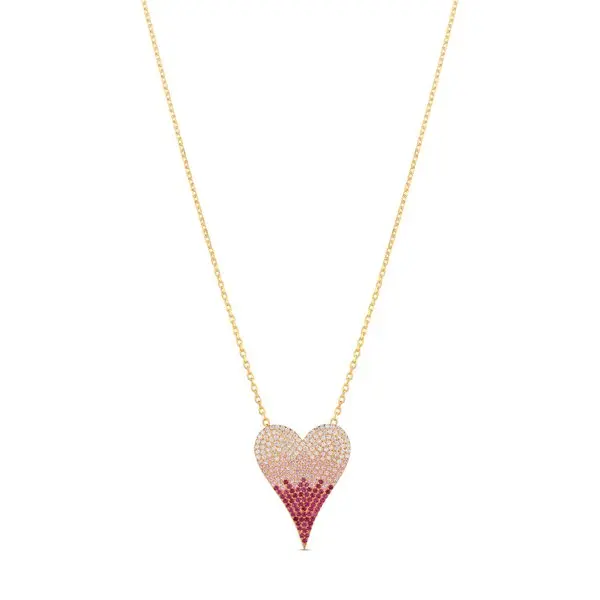 SHYMI Large Pave Ombré Heart Necklace - Gold/pink