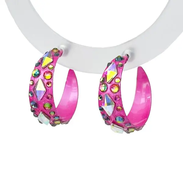ACID CAT Sparkle Hoop Earrings - Pink