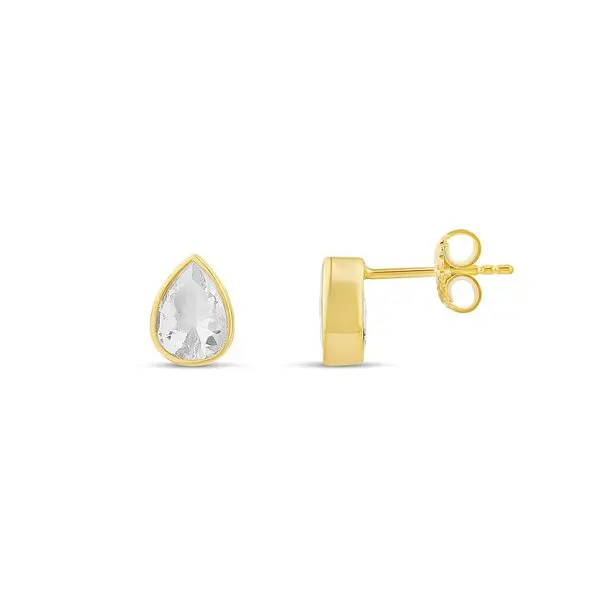 SHYMI Fancy Shape Bezel Set Pear Stud Earrings - Gold