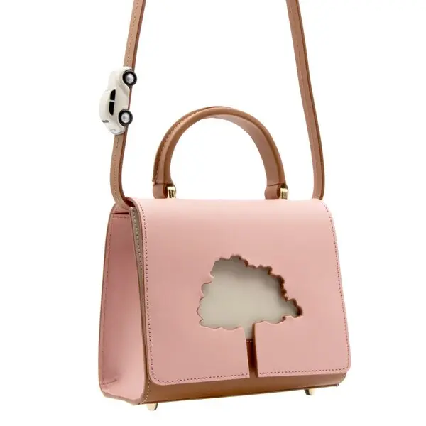 ABSURDE Small Leather Shoulder Bag With Tree Cutout - Pink