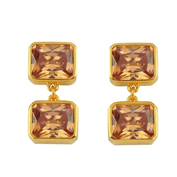 LINYA JEWELLERY Double Crystal Stone Dangle Earrings - Brown