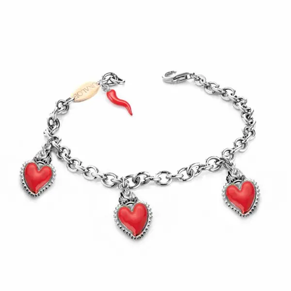 UNALOE Silver Bracelet With Red Heart And Horn Pendants - Silver/red