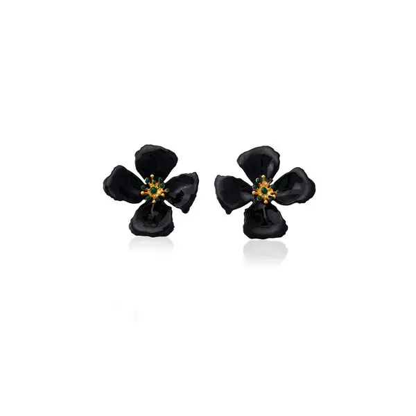 MILOU JEWELRY Hibiscus Flower Earrings - Black
