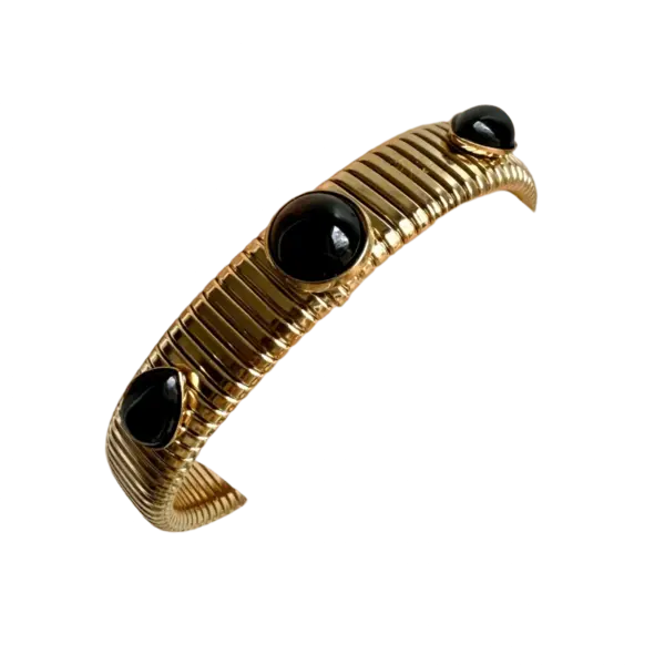 LAURA GRAY Round & Pear Shaped Onyx Omega Bracelet - Black