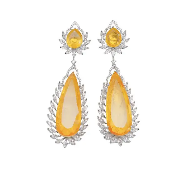 MERAKI BY RASHMI BAJAJ Larmes Cubic Zirconia Dangle Earrings - Yellow