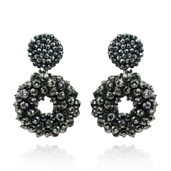 MICHAEL NASH JEWELRY Christine Hematite Glass Beaded Drop Earrings - Grey
