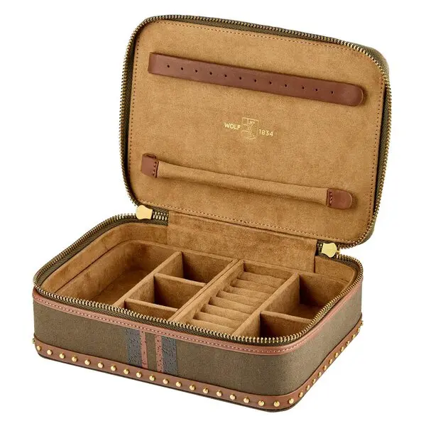 Wolf Ida Travel Zip Jewellery Case - Green/brown