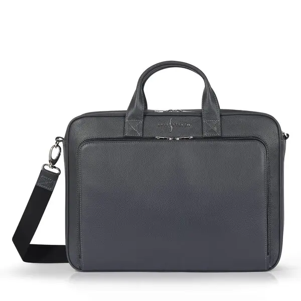 LUIS STEVEN Pebbled Leather Laptop Briefcase - Grey