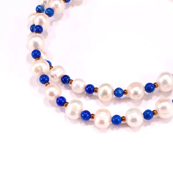 MINERALGEMS ✩ STUDIO Lapis Lazuli And Pearl Necklace - Blue/white