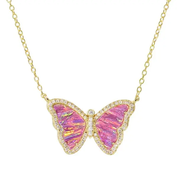KAMARIA Butterfly Opal Pendant Necklace - Pink/gold