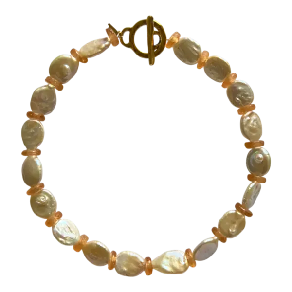 SCCOLLECTION Talia Peach Coin Pearl Necklace - Orange/white