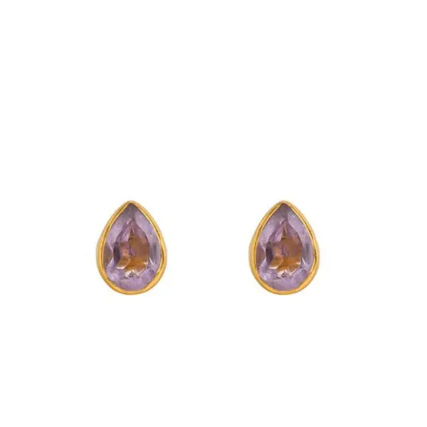 OPIUM JEWELS Tiny Teardrop Stud Earrings In Amethyst - Gold/yellow