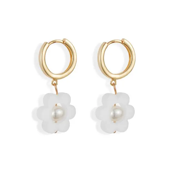 TOOLALLY Flower Pearl Huggie Earrings - Gold/white