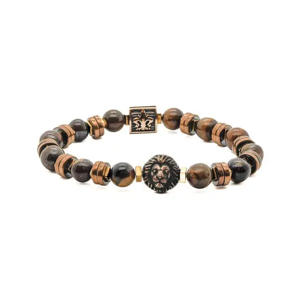 EBRU JEWELRY Lion Tiger Eye Beaded Bracelet - Gold/brown