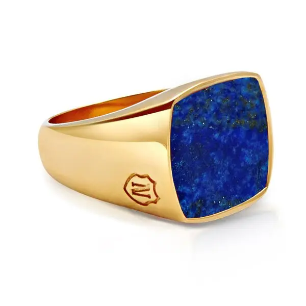 NIALAYA JEWELRY Gold Plated Signet Ring With Lapis Lazuli - Gold/blue