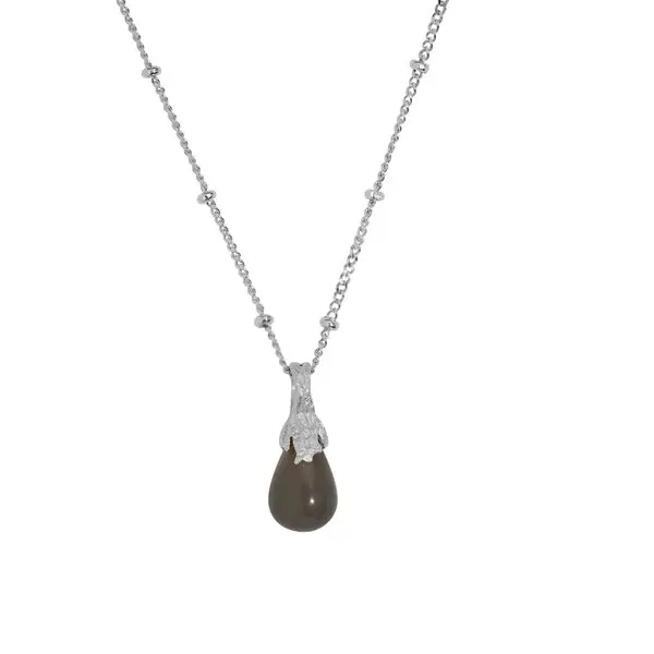 CLAIRE HILL DESIGNS Moonstone Silver Lichen Pendant Necklace - Grey