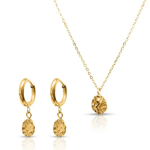 EVER JEWELLERY Harmony Huggie Hoop Earrings And Pendant Necklace Set - Gold