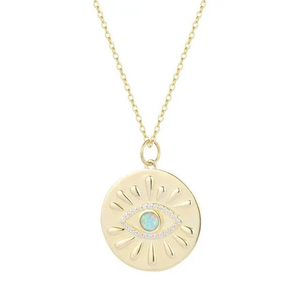 KAMARIA Evil Eye Opal Medallion Necklace - Green